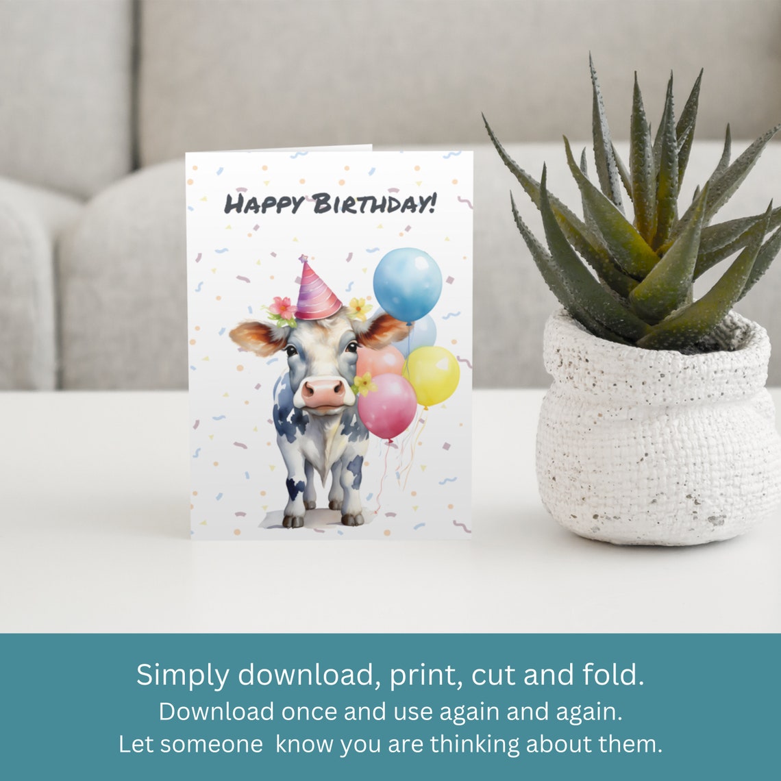 Cow Birthday Card Animal Card Birthday Card Printable Greeting Card ...