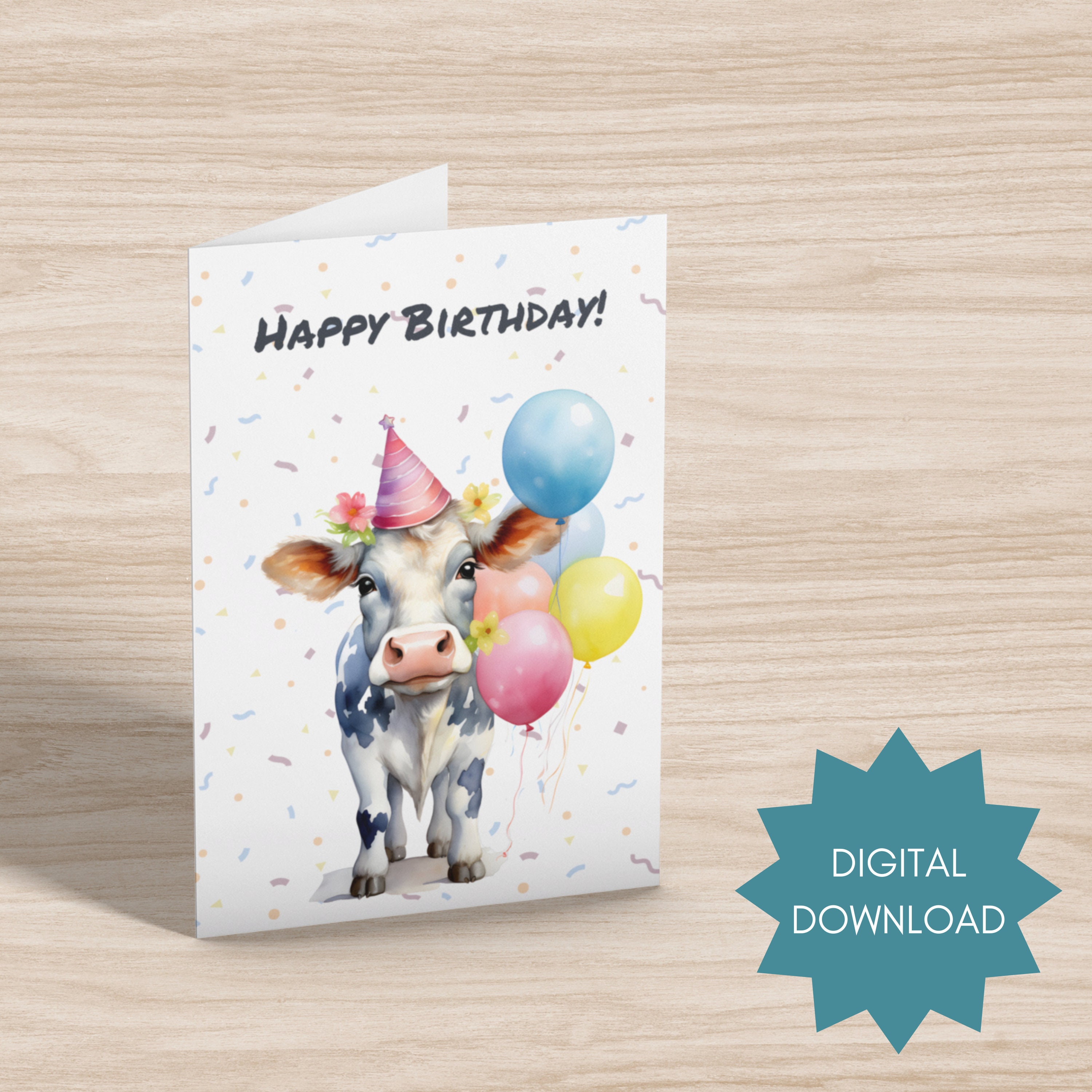 Cow Birthday Card Animal Card Birthday Card Printable Greeting Card ...