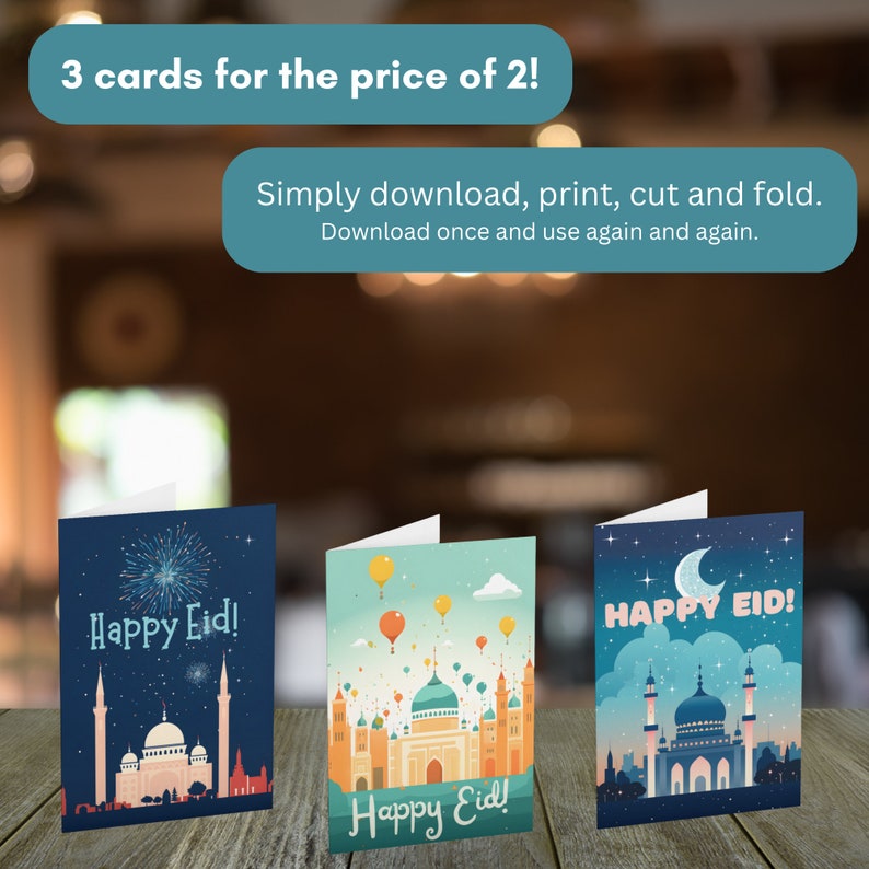 Printable Eid Cards - 3 Card Bundle - Happy Eid Card- Eid Cards for ...