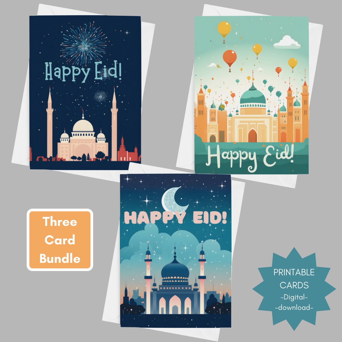 Printable Eid Cards 3 Card Bundle Happy Eid Card Eid Cards for Kids Eid ...