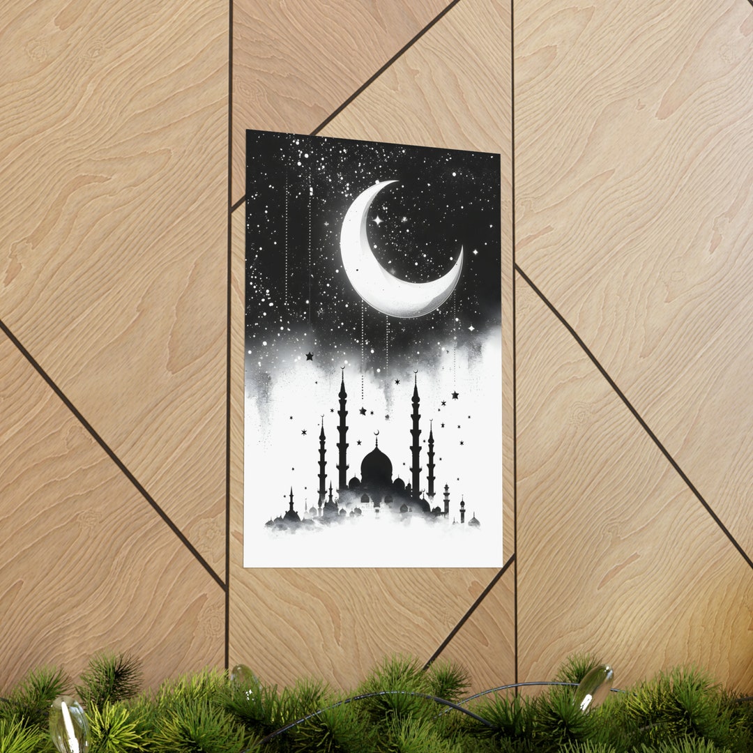 Mosque and Crecent Moon Print Mosque Art Ramadan Decoration Ramadan ...