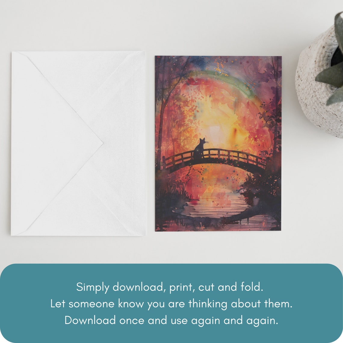 Cat at the Rainbow Bridge Printable Card - Cat Sympathy Card - Pet Loss ...