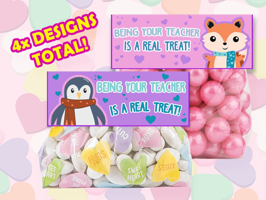 4 DESIGNS! Teacher's Classroom Valentine's Day Treat Bag Tags - Kids ...
