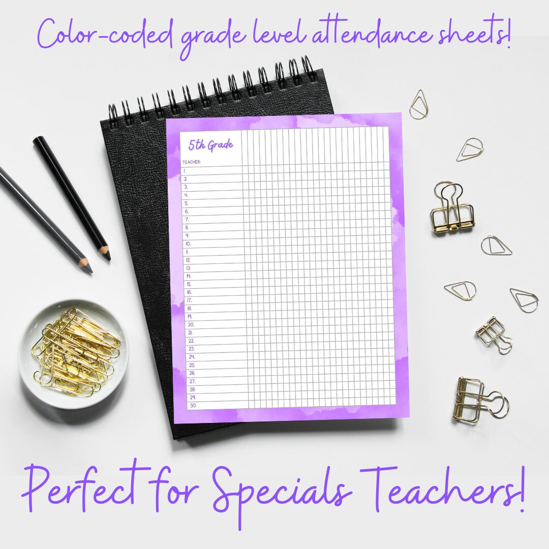 Elementary Specials Teacher Attendance Record Sheets Printable Charts ...