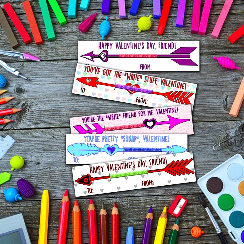 Valentine's Day Cards for Kids Class Printable Pencil Holder Cupid's ...