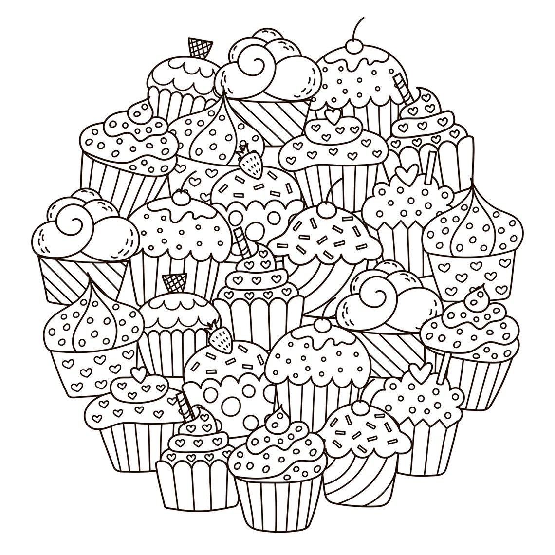 Coloring Pages Cupcakes Sweet Treats - Etsy