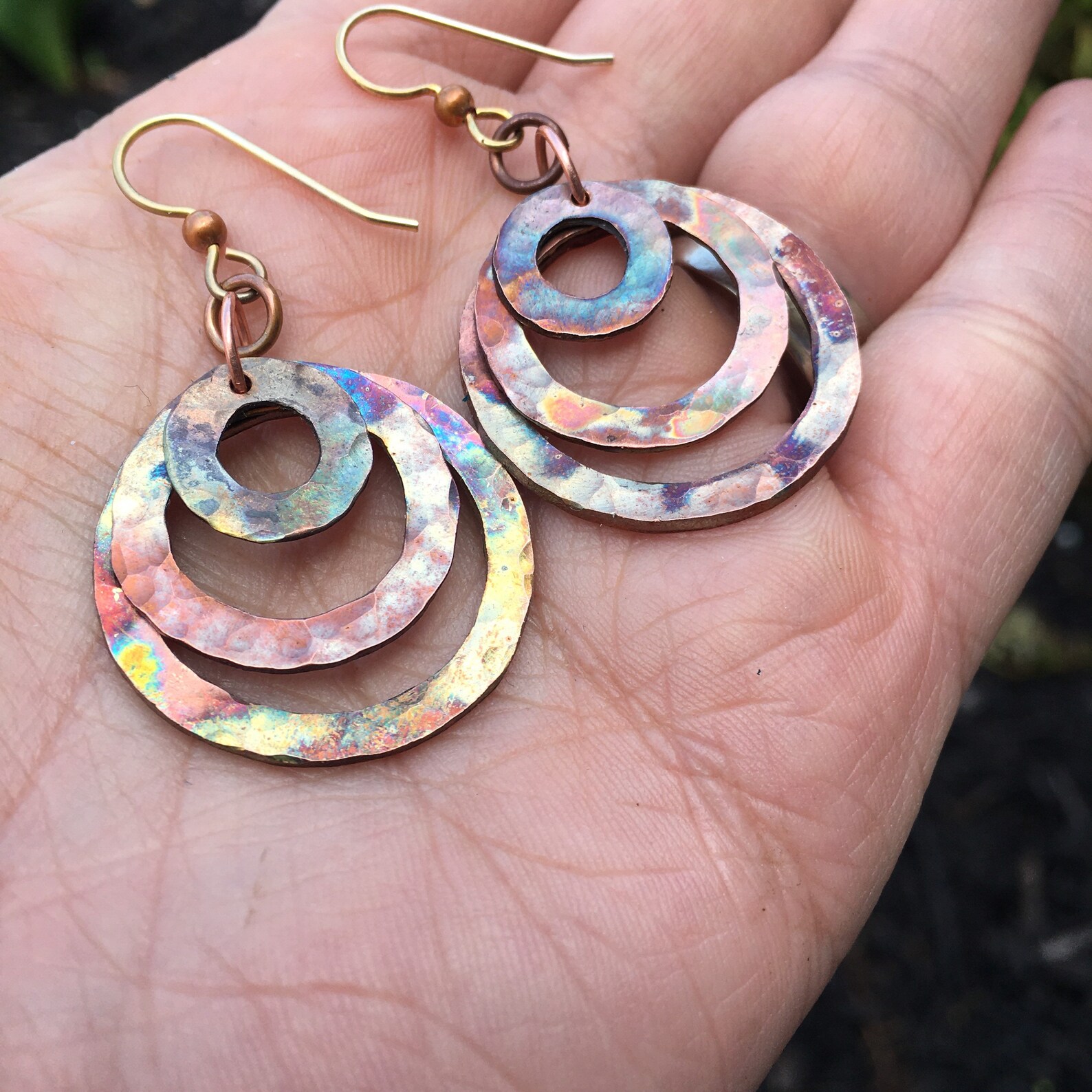 Hoop Earrings Rainbow Hoop Earrings Rainbow Patina Earrings - Etsy
