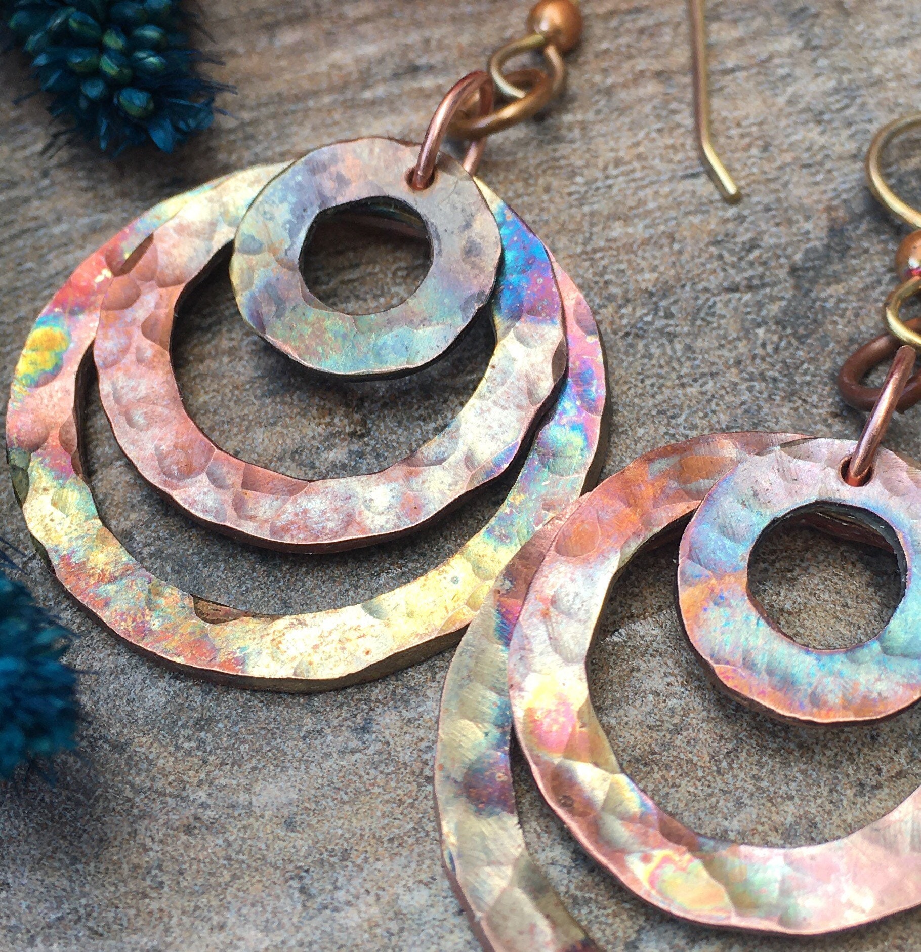 Hoop Earrings Rainbow Hoop Earrings Rainbow Patina Earrings - Etsy
