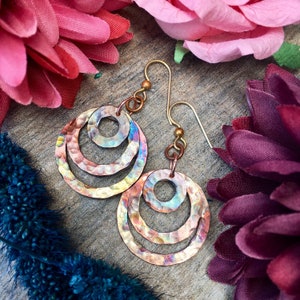 Hoop Earrings Rainbow Hoop Earrings Rainbow Patina Earrings - Etsy