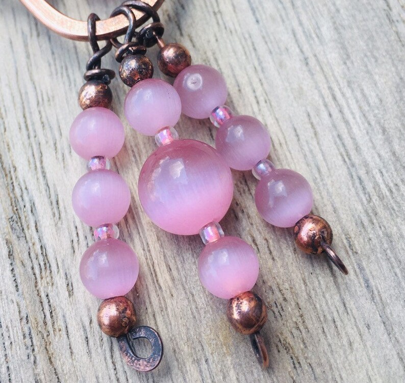 Wire Wrapped Necklace pink Cats Eye Beaded Copper Wire - Etsy
