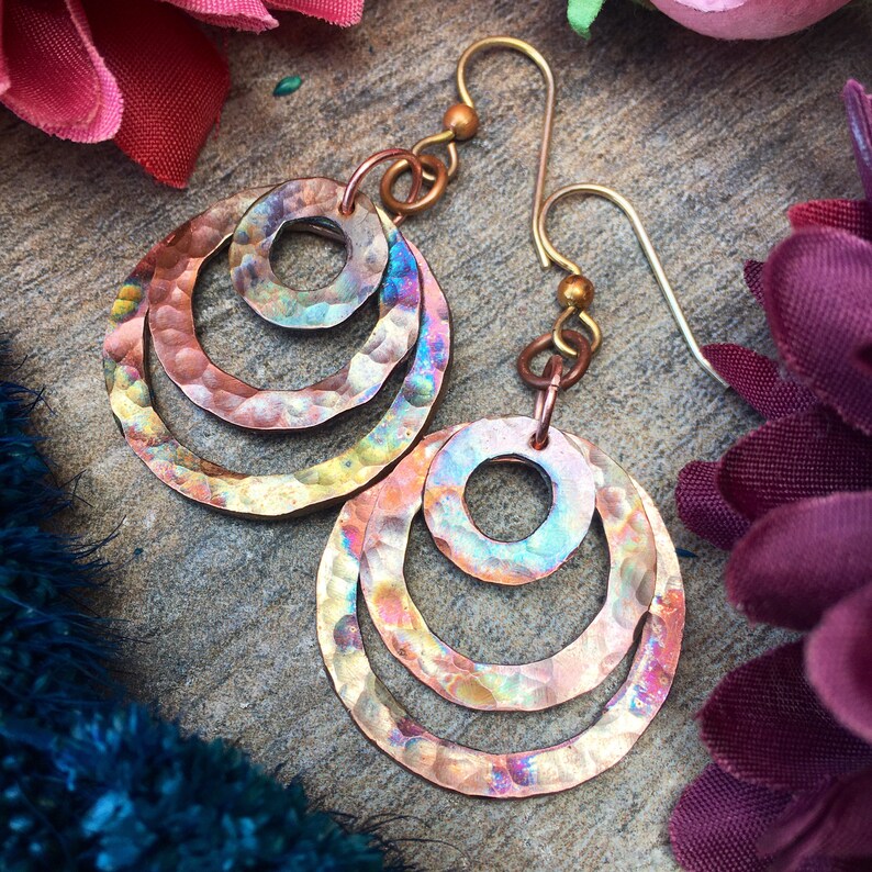 Hoop Earrings Rainbow Hoop Earrings Rainbow Patina Earrings - Etsy