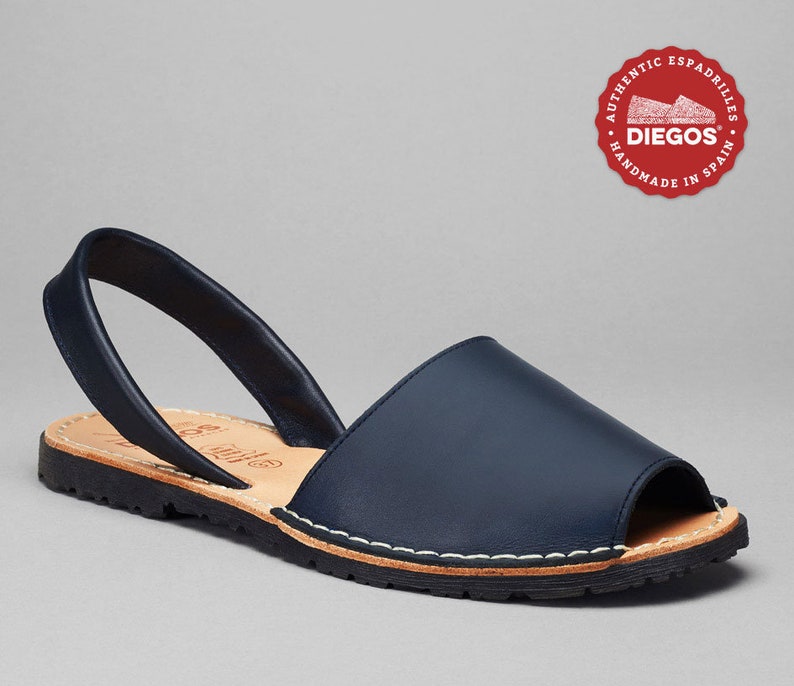 Men's Navy Leather Avarcas Sandals | Handmade Spanish Flat Sandals - Etsy