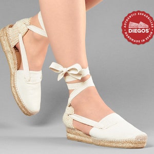Basque Low Wedge Ivory Espadrilles Shoes - Basque Laces, Choose Your ...