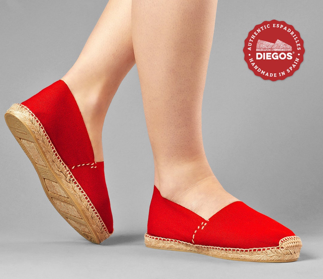 Diegos® Classic Flat Red Espadrilles Shoes Sewn in Jute | Made in Spain ...