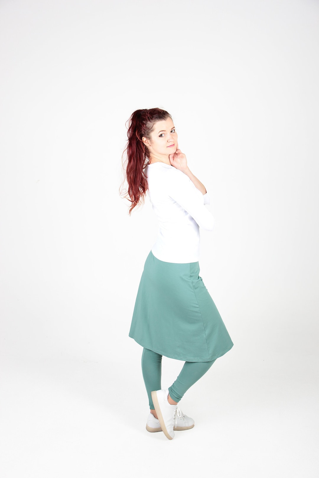 Yoga Olive Leggings W Skirt for Women, Modest Activewear Leggings and ...