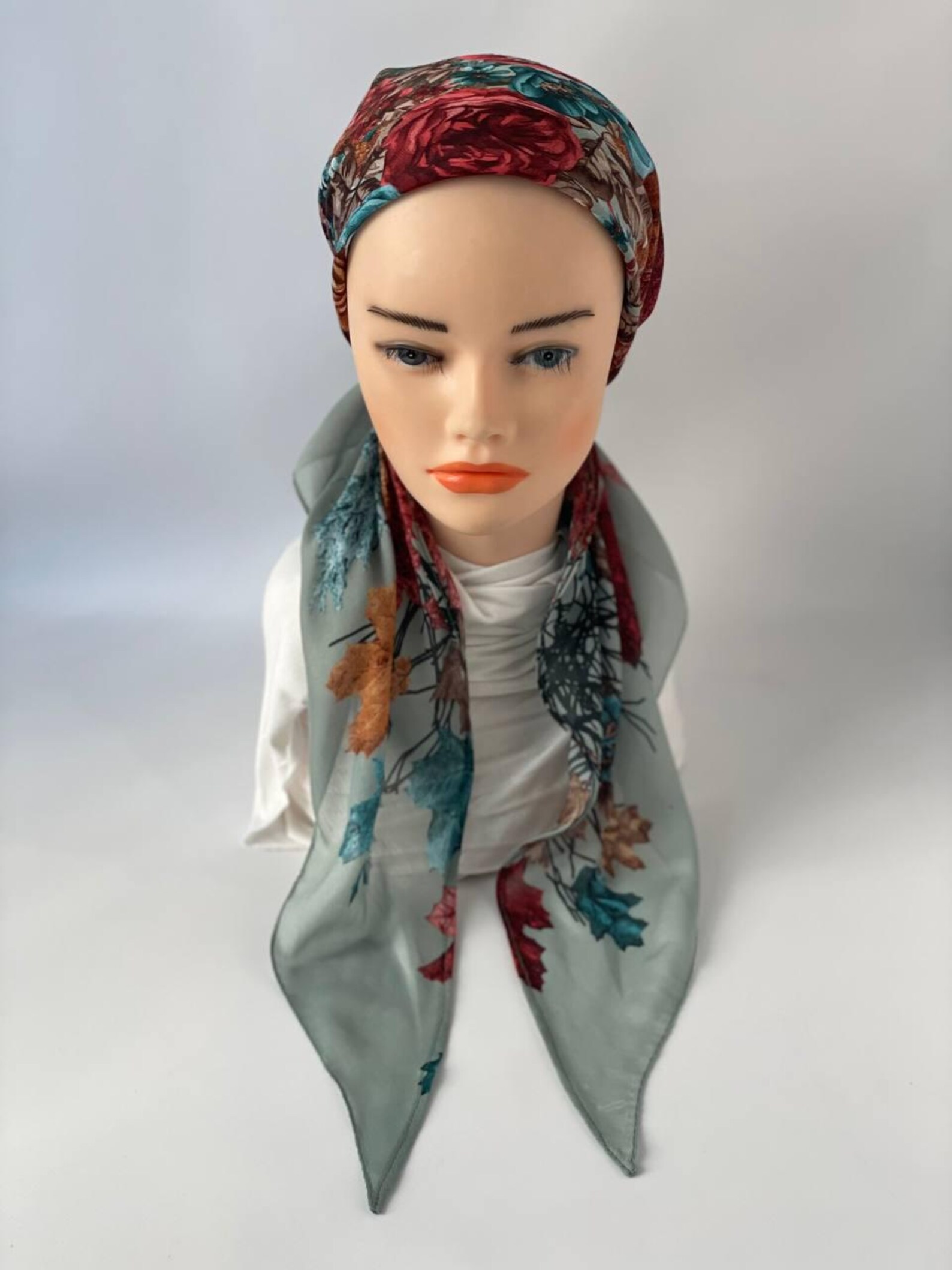 Cute Pre-tied Headscarf With Floral Print. Handmade Grip Bandana for ...