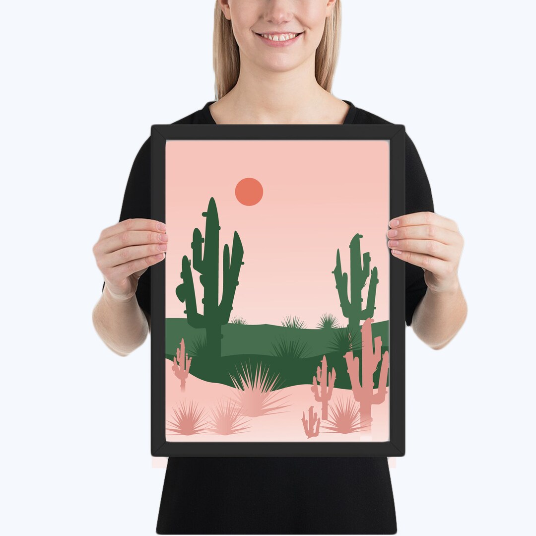 Arizona Cactus Wall Art Print, Saguaro Cactus Art, Desert Mountain ...