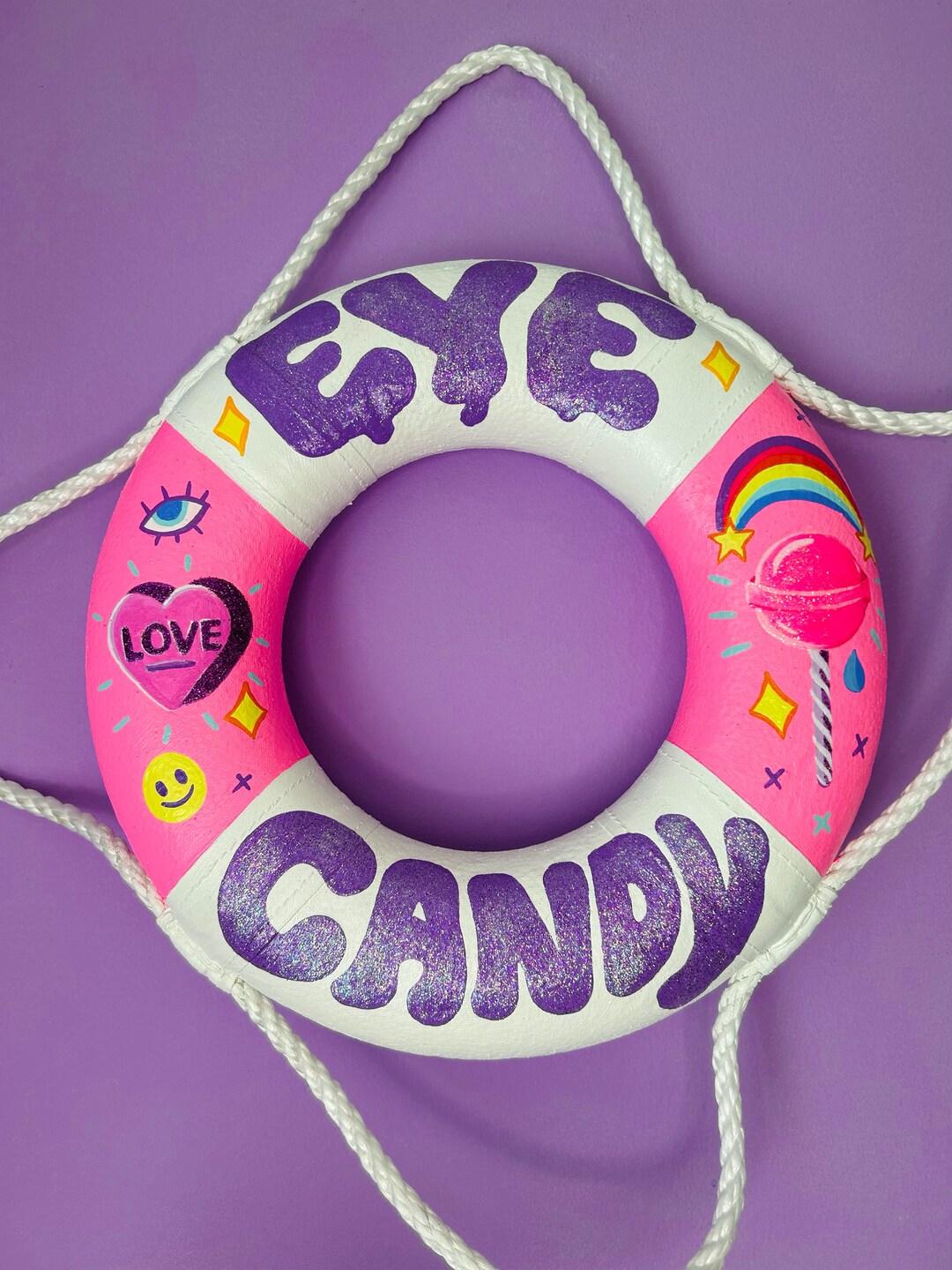 I WANT CANDY! Original Artwork | Lifebuoy, Acrylic & Glitter Finish - Etsy