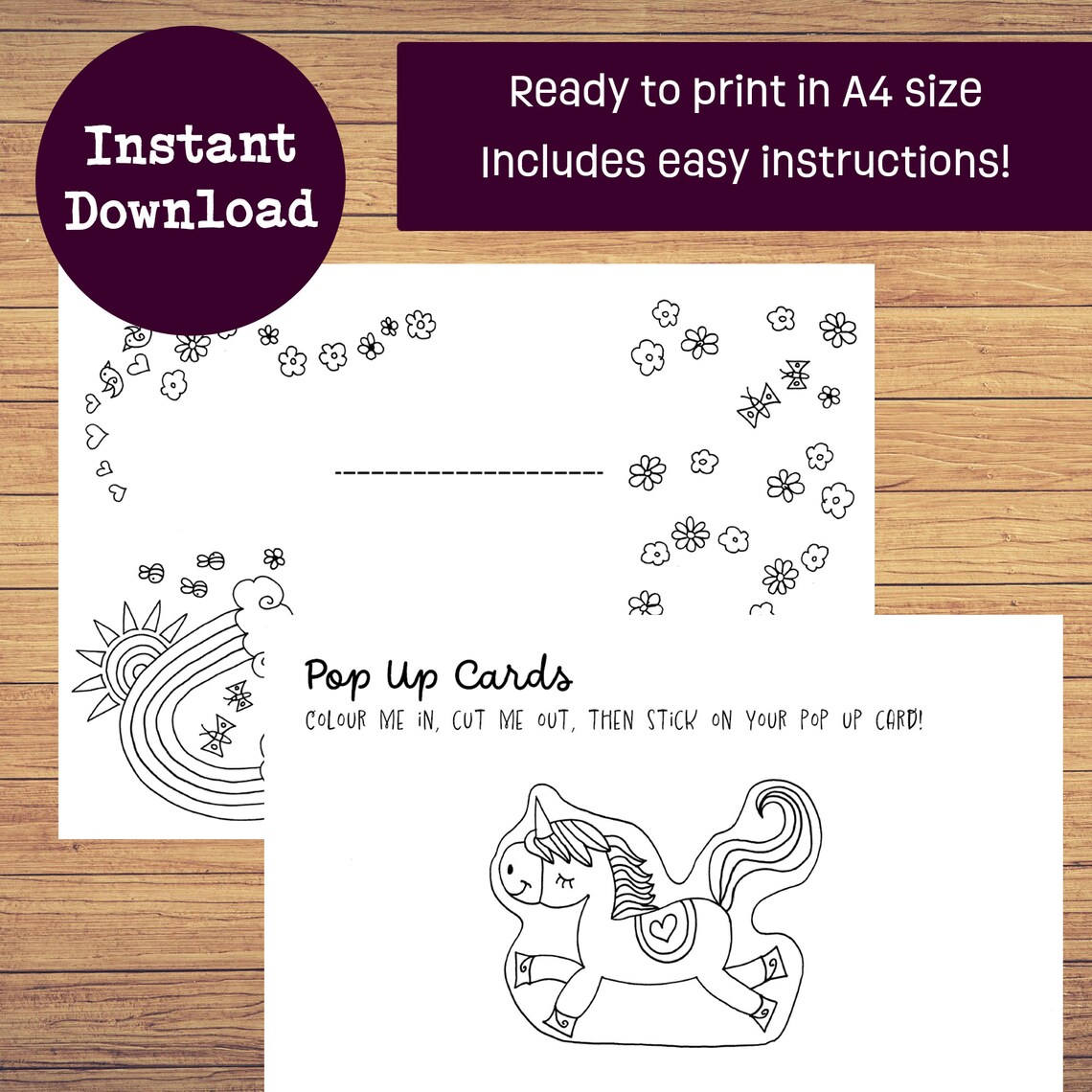Unicorn Colour in Pop up Card, Printable Craft Activity, Download ...