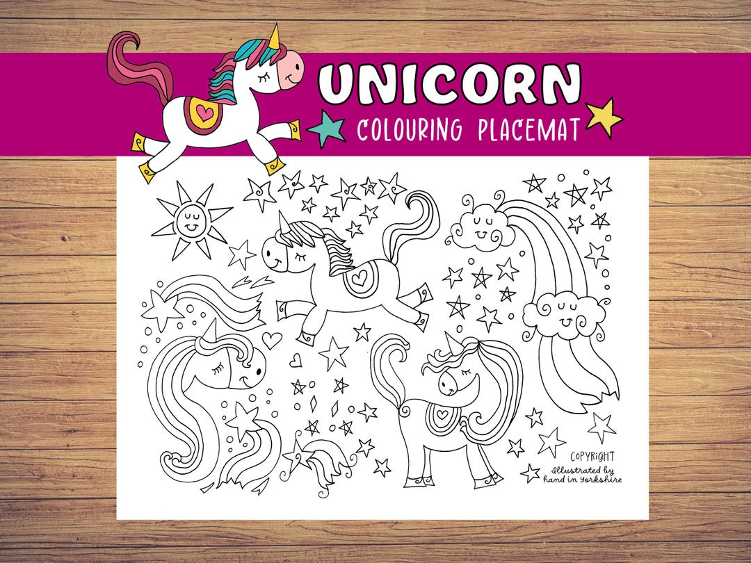 Printable Unicorn Colouring Sheet, Kids Party Placemat, Colour in ...