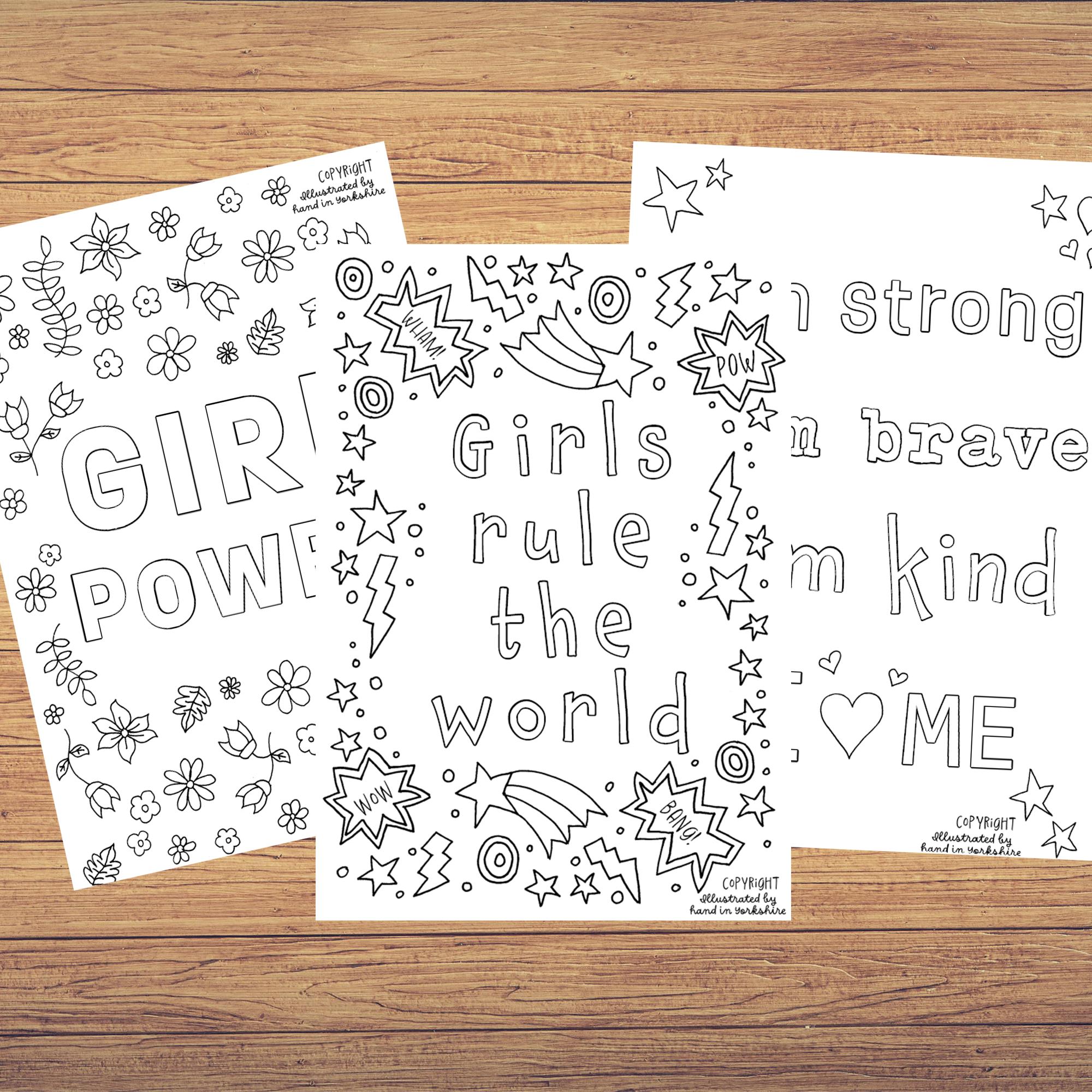 Girl Power Printable Colouring Sheets, 3 X Colour in Pages, Girls Rule ...