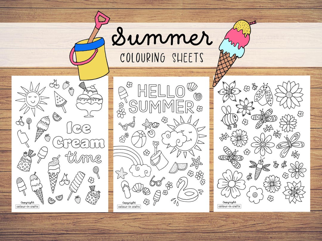 Printable 3 Summer Colouring Sheets for Kids, Summer Holiday Colouring ...