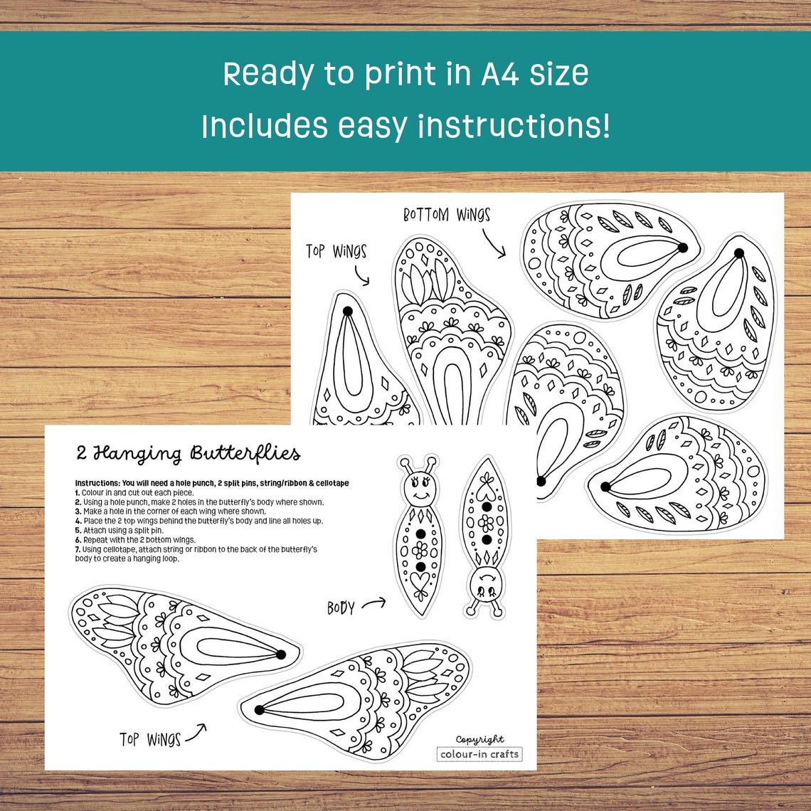 Printable Butterfly, Flapping Butterfly, Split Pin Craft, Colour in ...