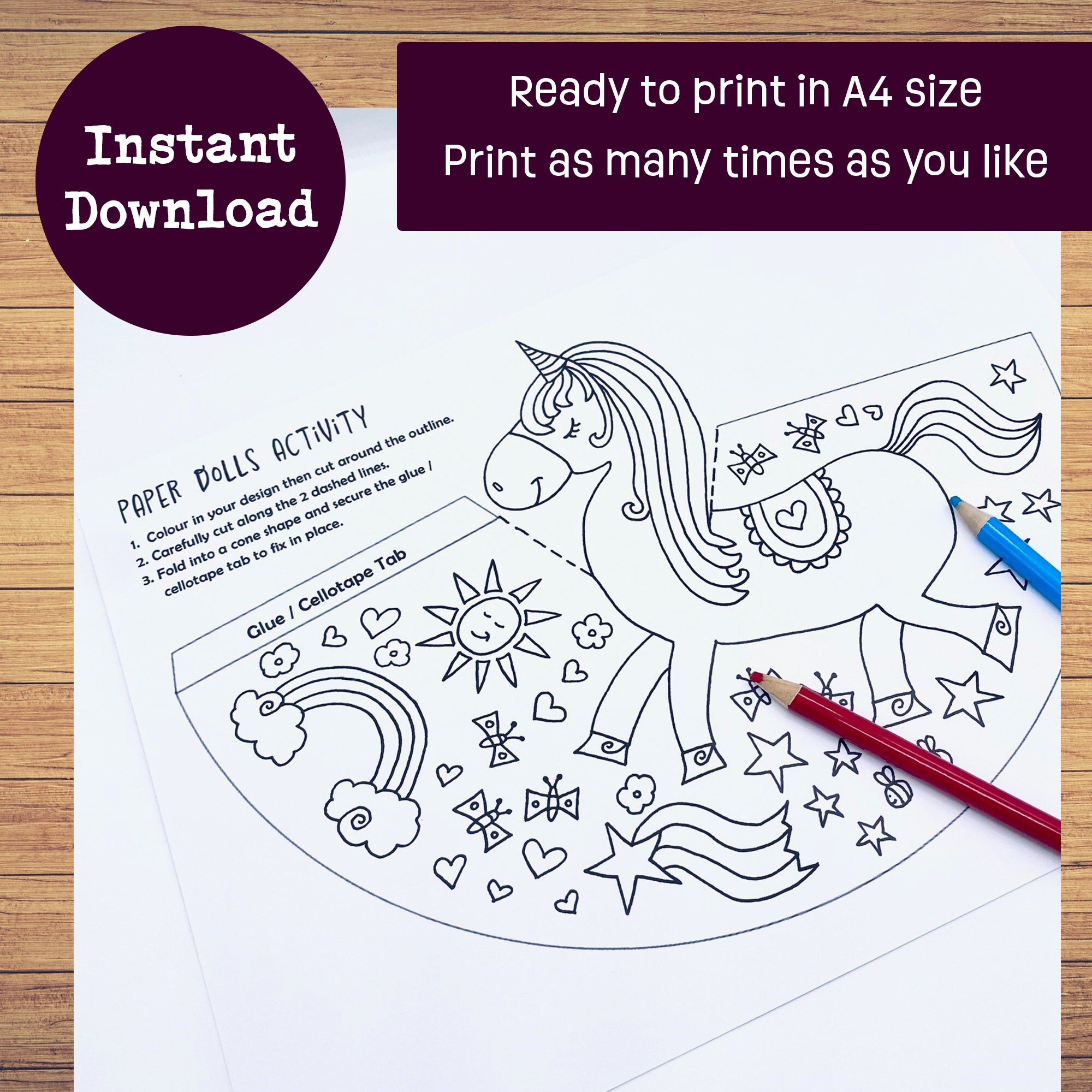 Unicorn Paper Doll, Printable Craft Activity, Colour in Paper Craft ...
