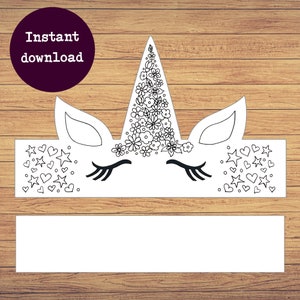 Printable Colour in Unicorn Crown, Color in Crown, Kids Unicorn Crafts ...