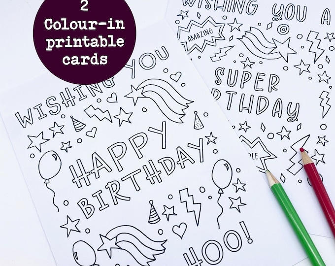 Birthday Card, Happy Birthday, Colour in Card, Instant Download ...