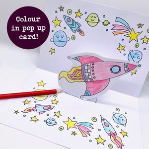 Space Rocket Colour in Pop up Card, Printable Craft Activity, Download ...