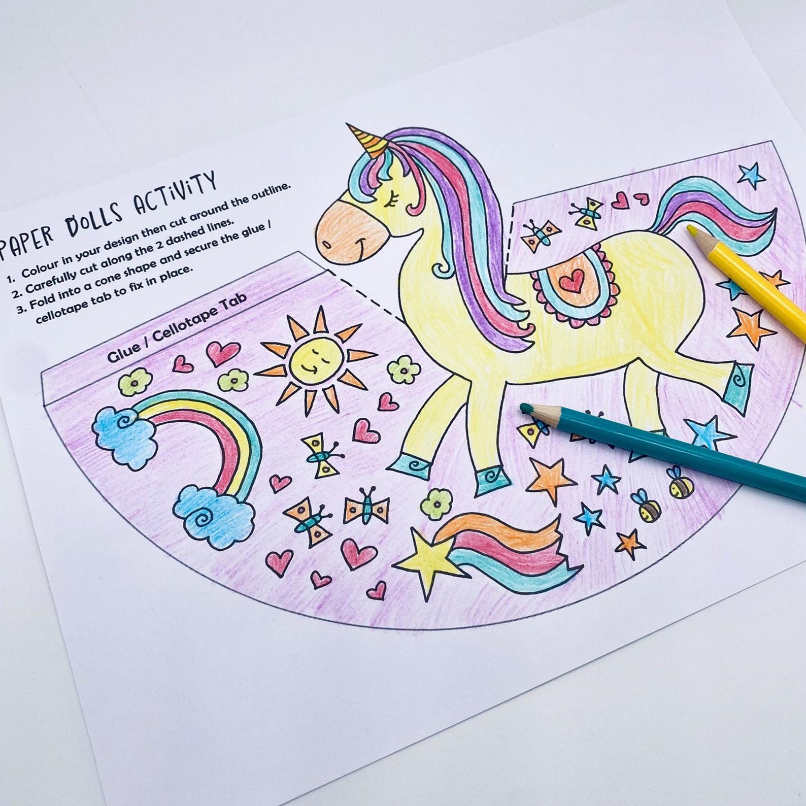 Unicorn Paper Doll, Printable Craft Activity, Colour in Paper Craft ...