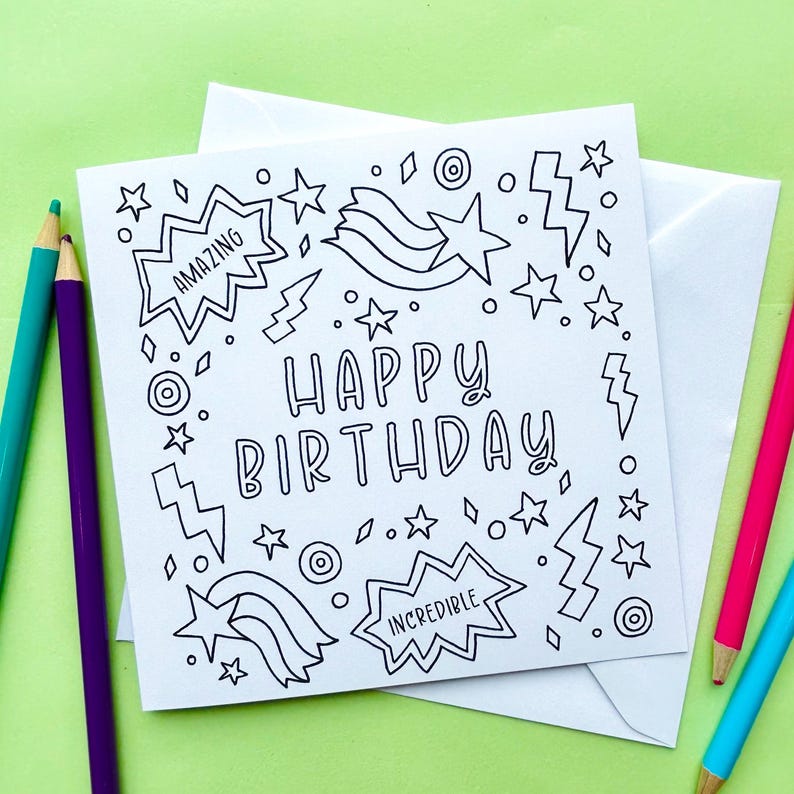 Colour in Birthday Card, Make Your Own Birthday Card, Personalised ...