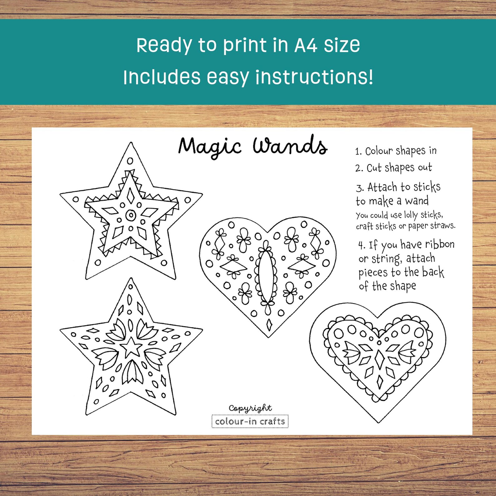 Printable Princess Wand Craft Activity, Party Printable, Colouring Page ...