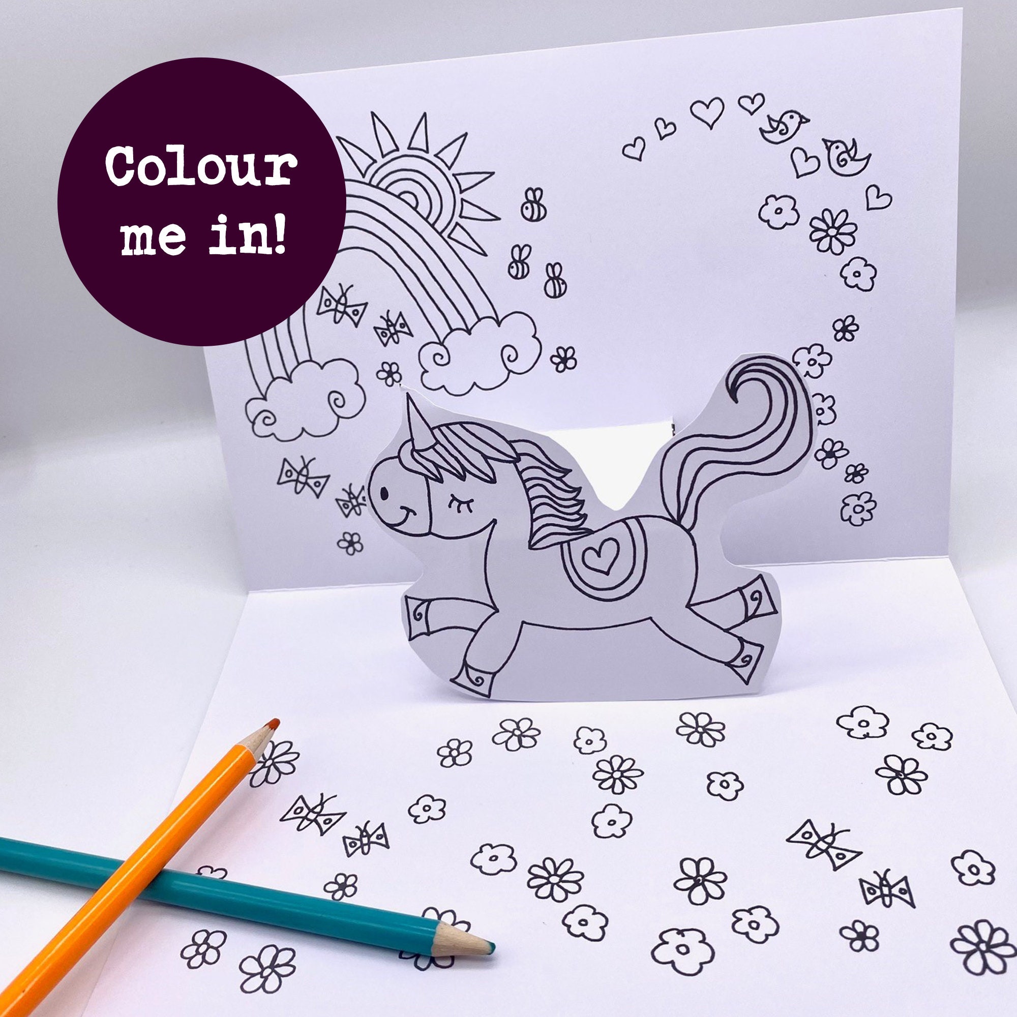 Unicorn Colour in Pop up Card, Printable Craft Activity, Download ...