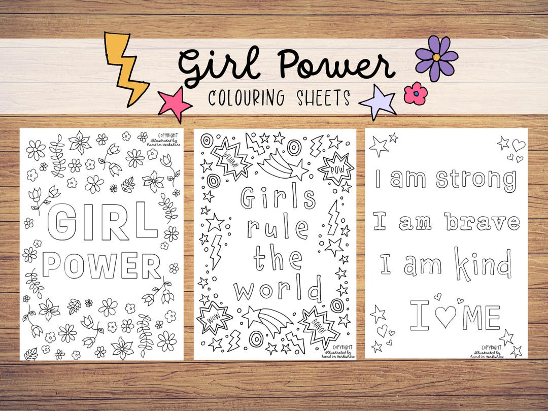 Girl Power Printable Colouring Sheets, 3 X Colour in Pages, Girls Rule ...