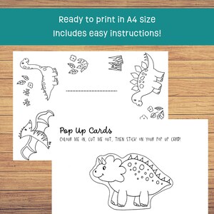 Dinosaur Colour in Pop up Card, Printable Craft Activity, Download ...