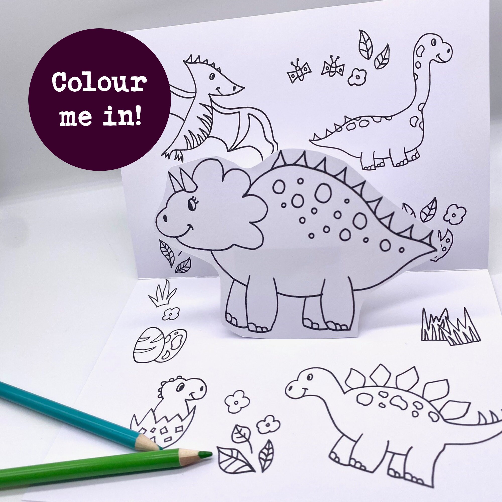 Dinosaur Colour in Pop up Card, Printable Craft Activity, Download ...