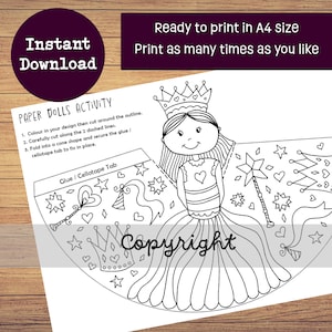Printable Princess Paper Doll Craft Activity, Paper Craft Kit, Make ...
