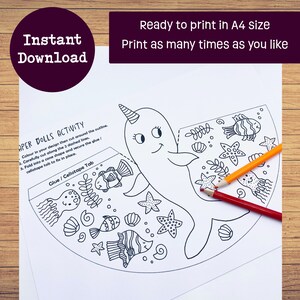 Narwhal Paper Doll, Printable Craft Activity, Colour in Paper Craft ...