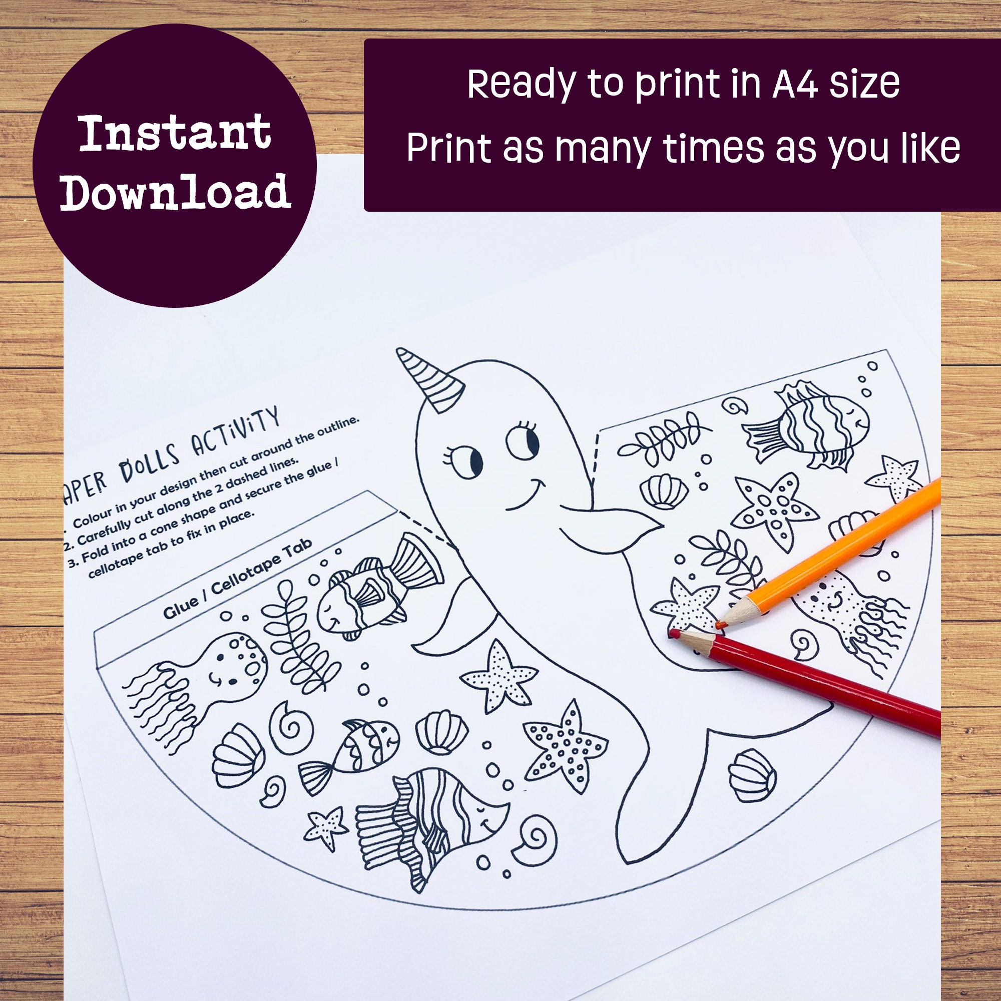 Narwhal Paper Doll, Printable Craft Activity, Colour in Paper Craft ...