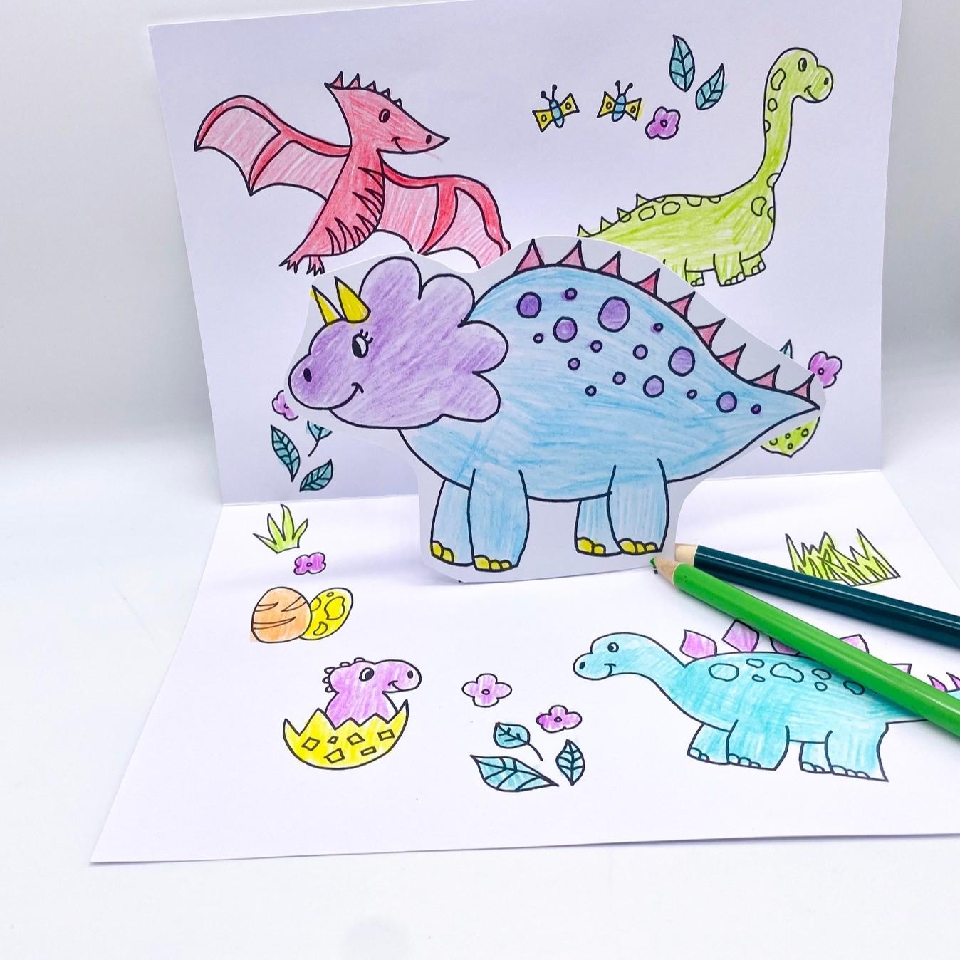 Dinosaur Colour in Pop up Card, Printable Craft Activity, Download ...