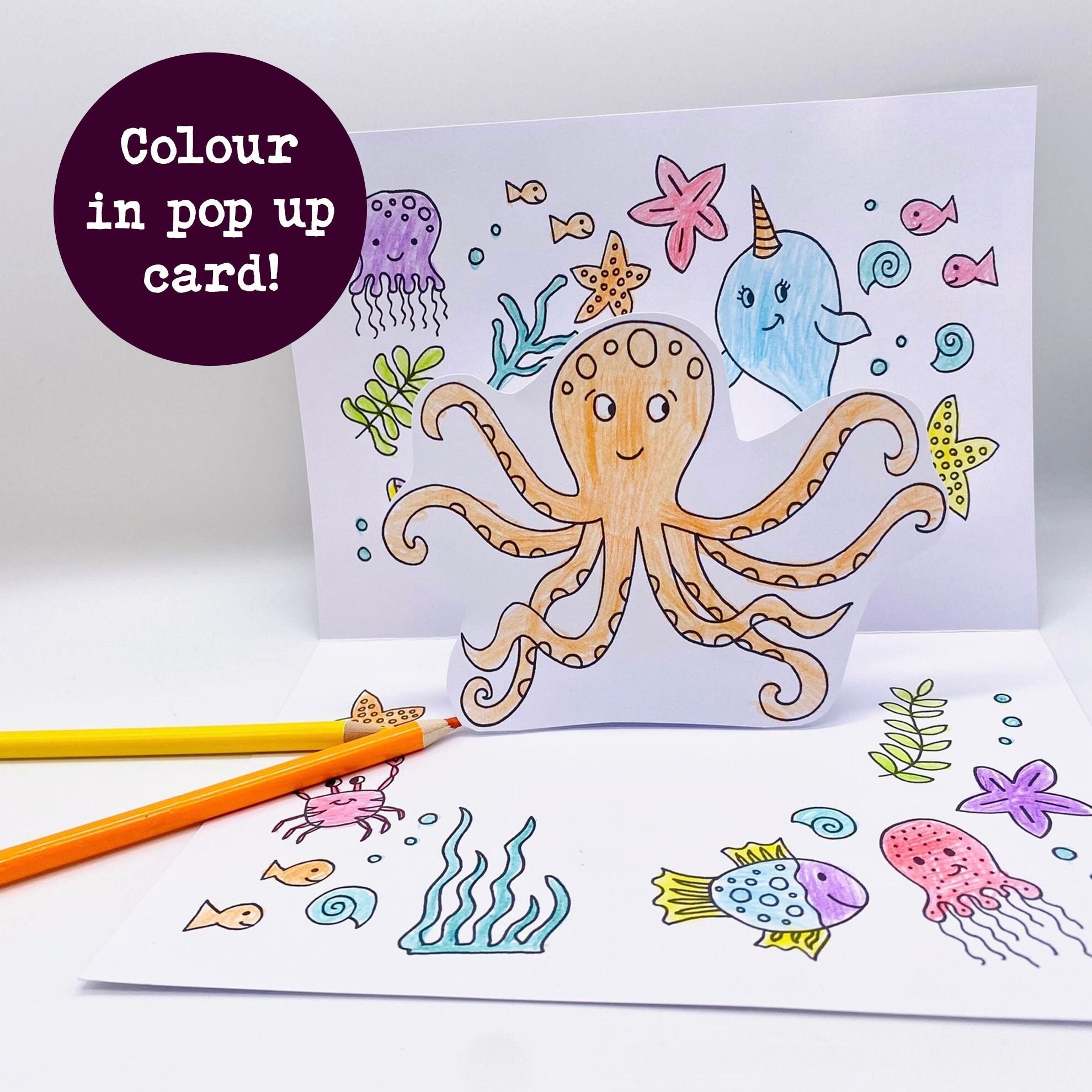 Octopus Colour in Pop up Card, Printable Craft Activity, Download ...
