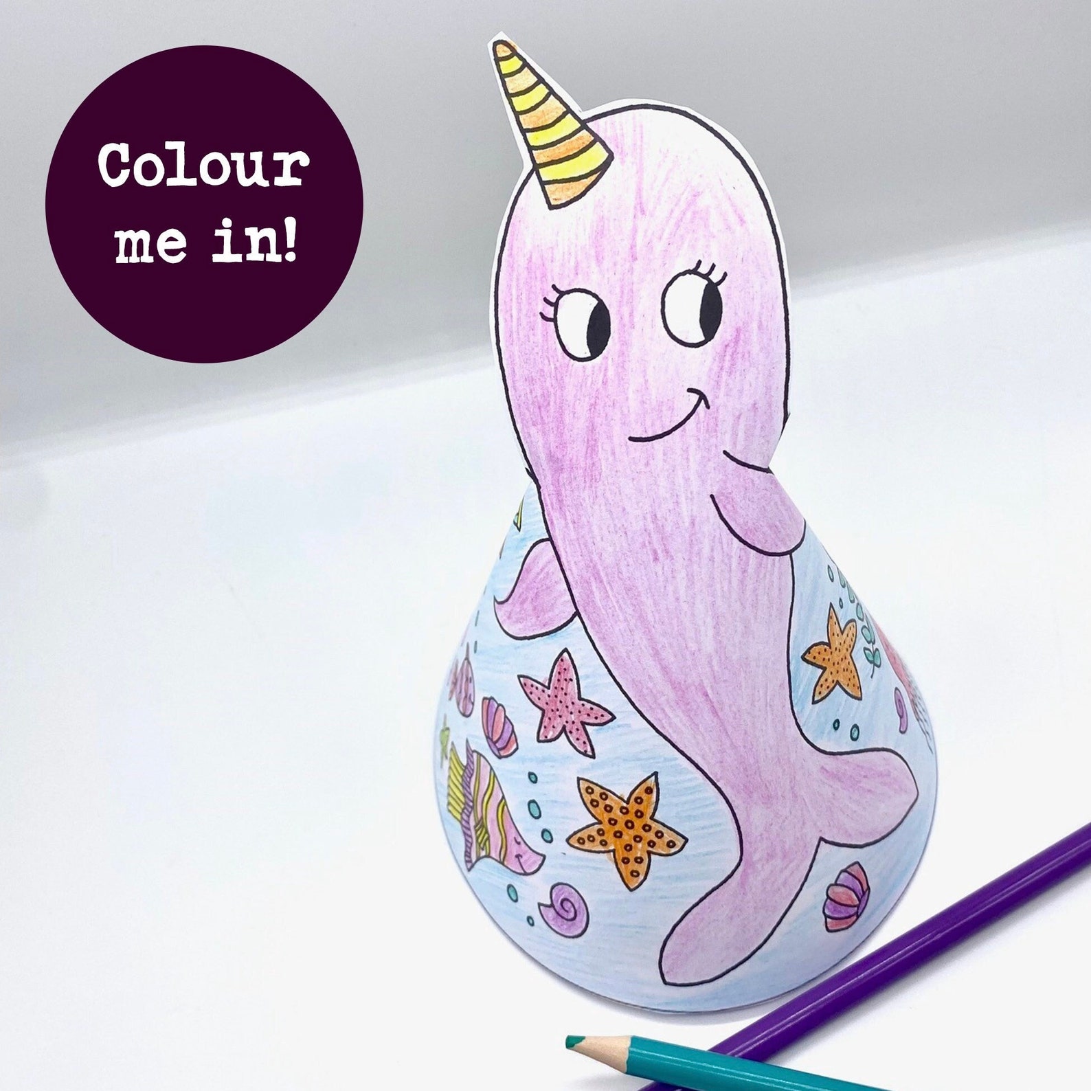 Narwhal Paper Doll, Printable Craft Activity, Colour in Paper Craft ...
