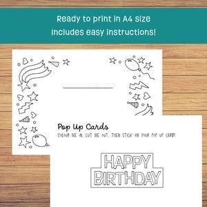 Happy Birthday Colour in Pop up Card, Printable Craft Activity ...