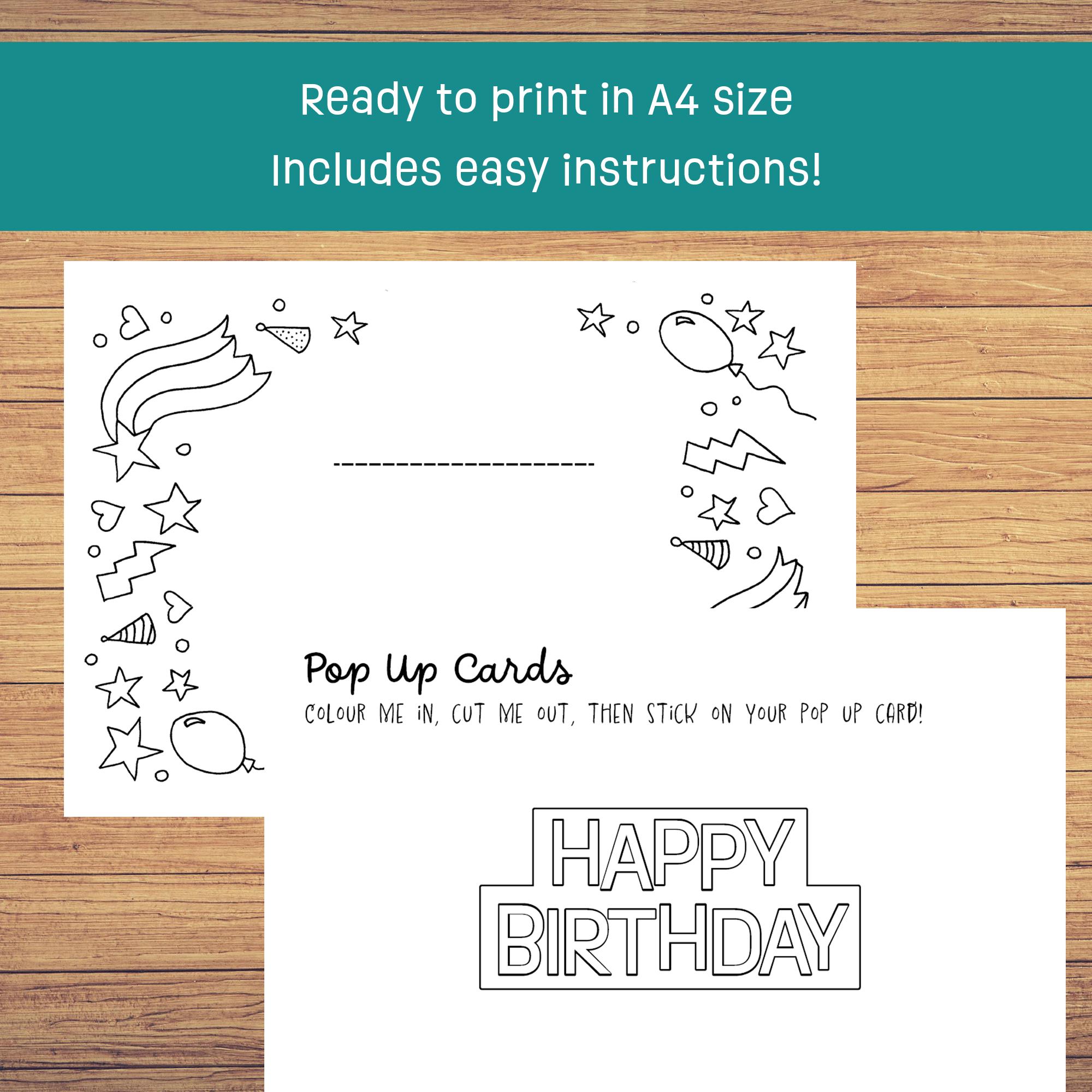 Happy Birthday Colour in Pop up Card, Printable Craft Activity ...