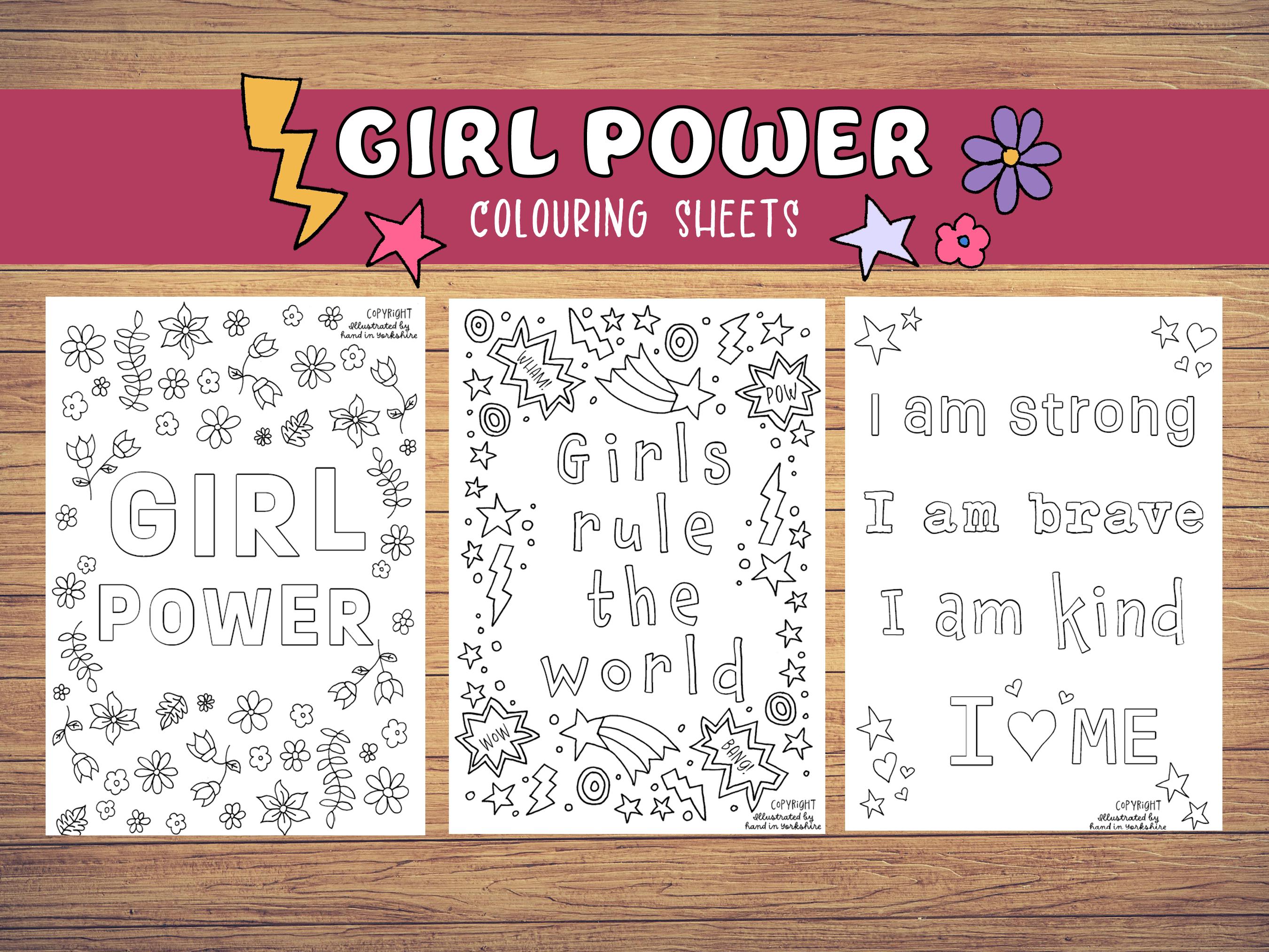 Girl Power Printable Colouring Sheets, 3 X Colour in Pages, Girls Rule ...