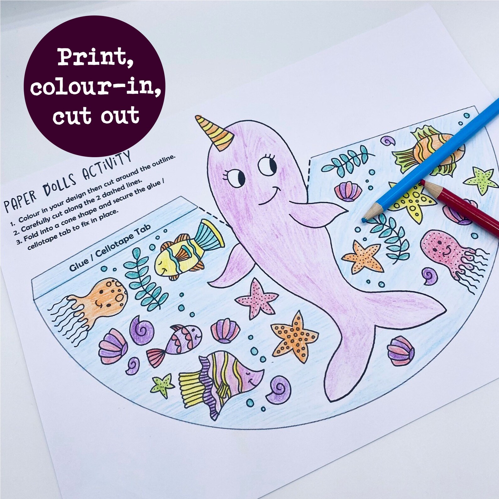 Narwhal Paper Doll, Printable Craft Activity, Colour in Paper Craft ...