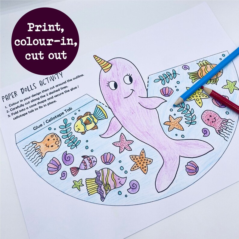 Narwhal Paper Doll, Printable Craft Activity, Colour in Paper Craft ...