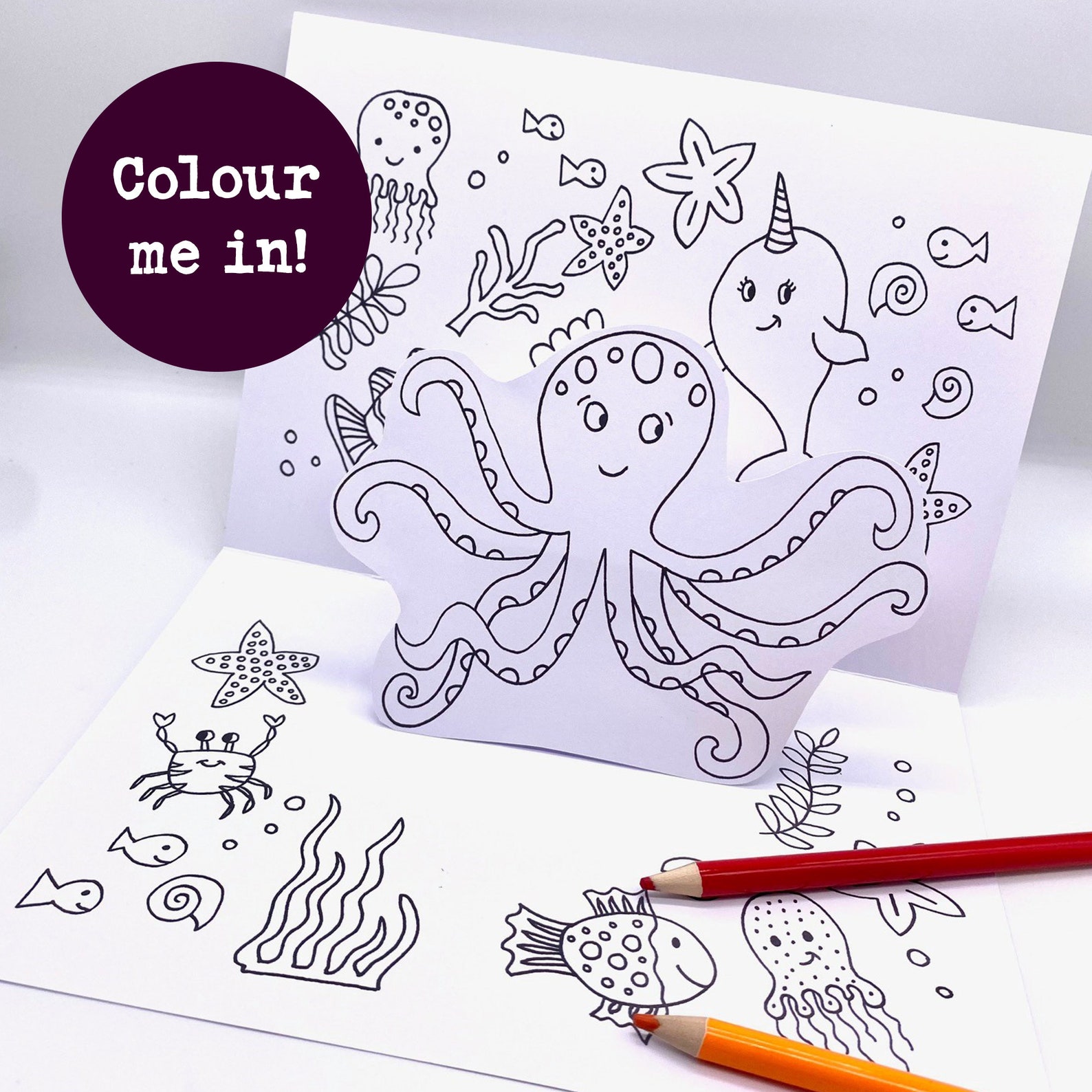 Octopus Colour in Pop up Card, Printable Craft Activity, Download ...